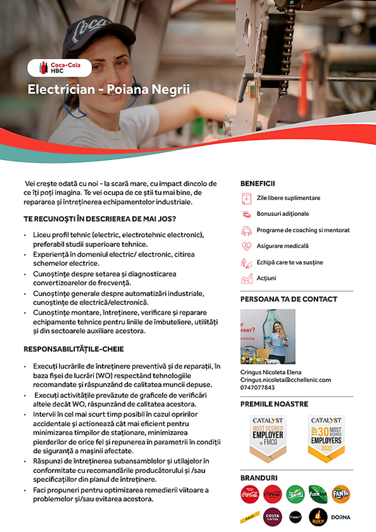 Electrician - Vatra Dornei - Vatra Dornei, Poiana Negrii- Coca-Cola HBC ...